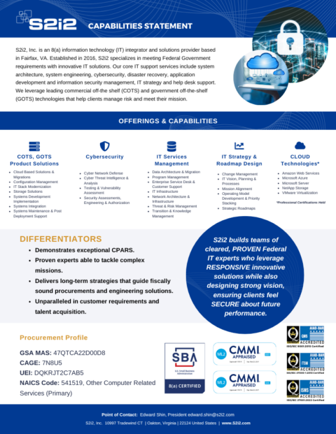 Procurement Profile & Capabilities | S2i2, Inc.